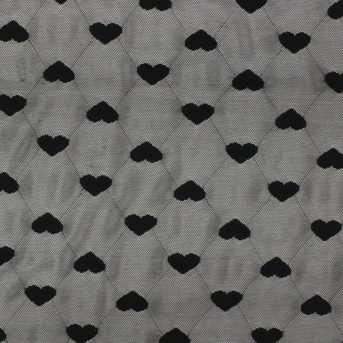 Stretch Mesh Fabric | Hearts Black – Emerald Erin